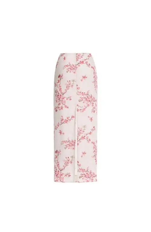 Agua Bendita Lirica Cauca Linen Midi Skirt With Floral Print