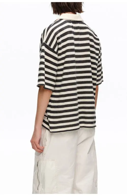 Bimba Y Lola Striped T-shirt With Corset-style Polo Collar
