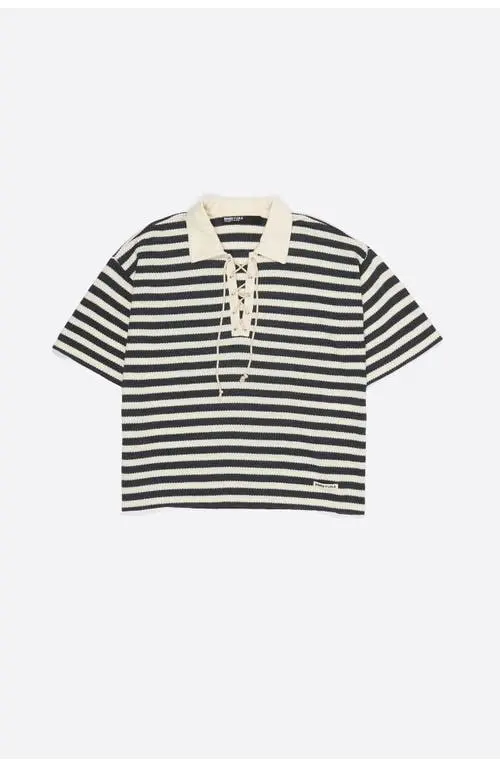 Bimba Y Lola Striped T-shirt With Corset-style Polo Collar