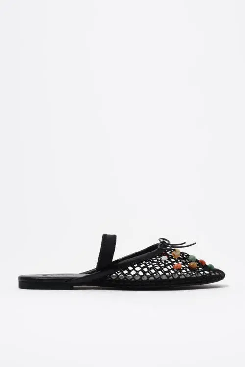 Bimba Y Lola Embellished Mesh Slingback Ballerinas - Black