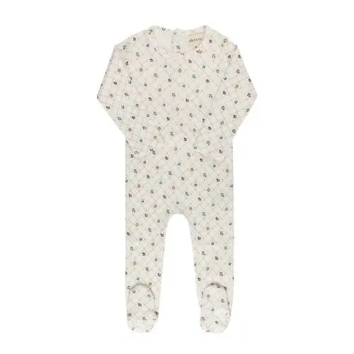 ELY'S & CO. Floral Grid Collectionfootie - Ivory