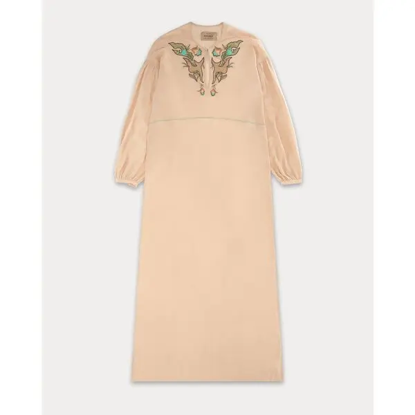 FORTELA Allegra Embroidered Silk Caftan Dress - Beige