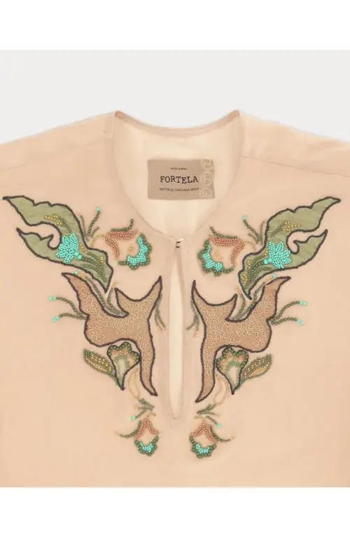 FORTELA Allegra Embroidered Silk Caftan Dress