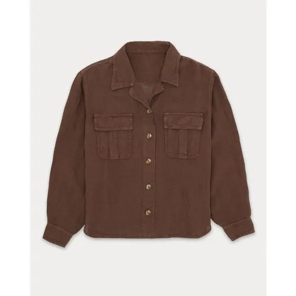 FORTELA Bia Linen Military Shirt - Brown
