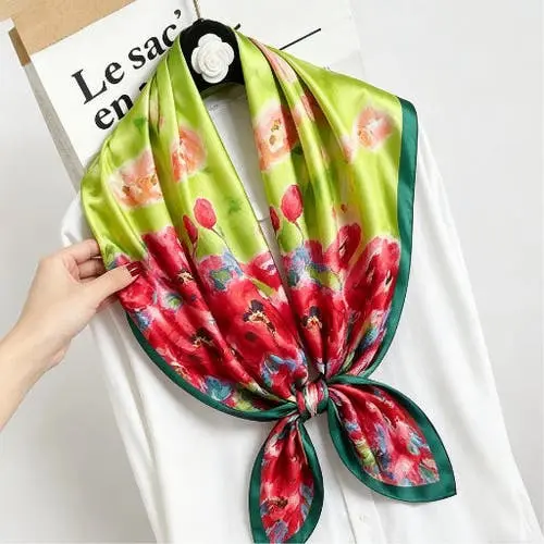 SILKSILKY Pure Silk Colored Square Scarf - Bright Green