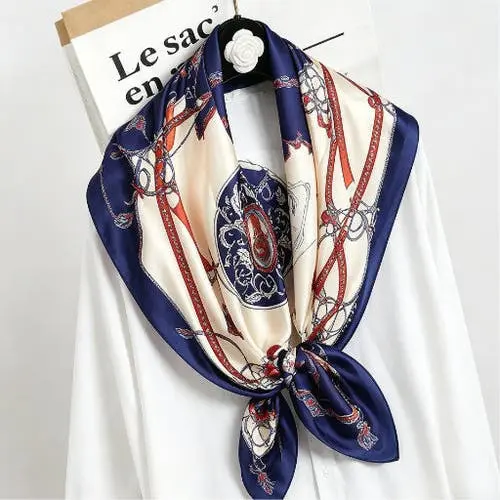 SILKSILKY Pure Silk Colored Square Scarf - Dark Blue
