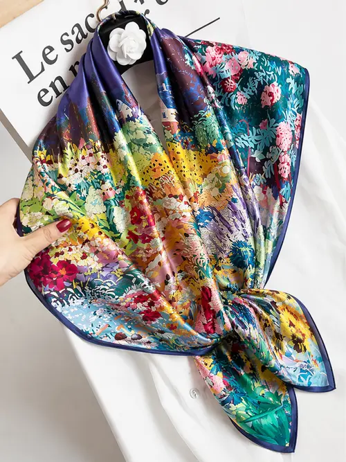 SILKSILKY Pure Silk Colored Square Scarf - Dark Purple