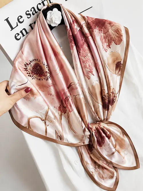 SILKSILKY Pure Silk Colored Square Scarf - Light Brown