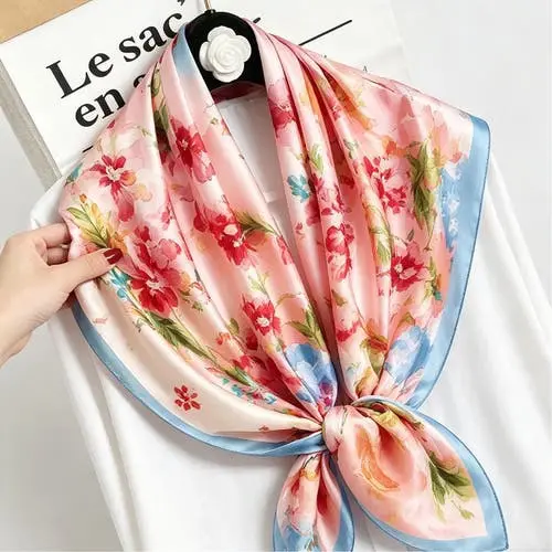 SILKSILKY Pure Silk Colored Square Scarf - Light Pink