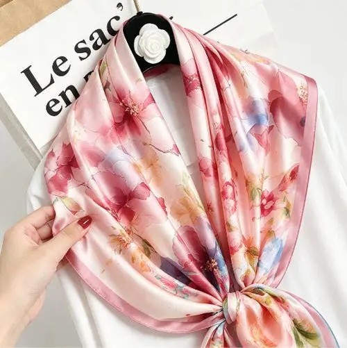 SILKSILKY Pure Silk Colored Square Scarf - Medium Pink