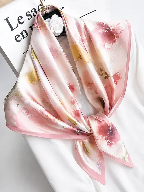 SILKSILKY Pure Silk Colored Square Scarf - Pink