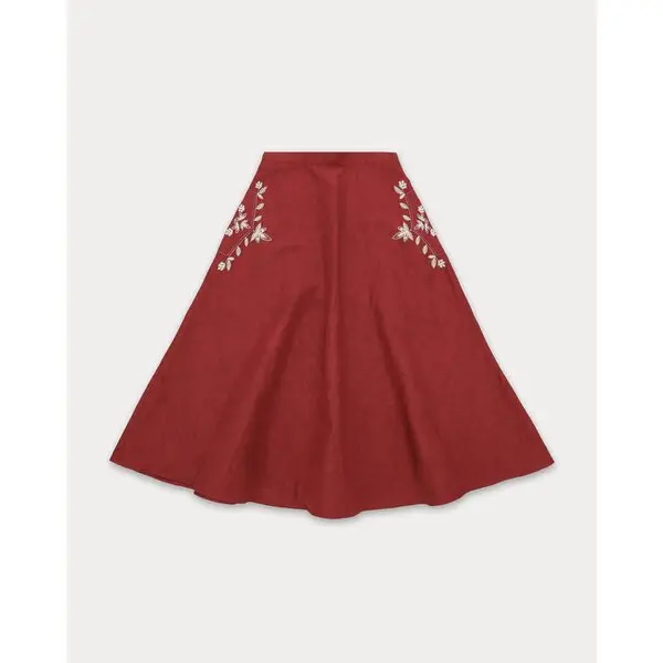 FORTELA Embroidered Linen Blend Skirt