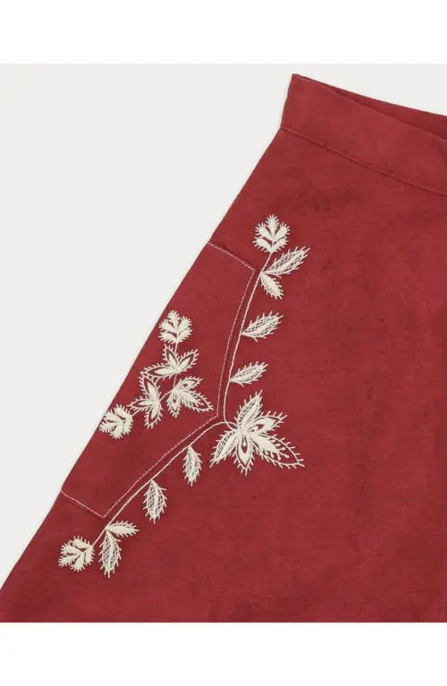 FORTELA Embroidered Linen Blend Skirt