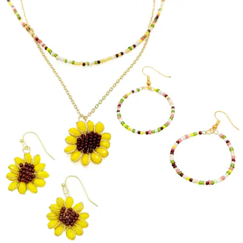 ALEGRIA ACCESSORIES Mirasol Layered Necklace With Sunflower Pendant
