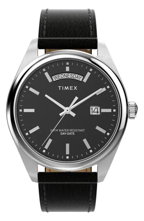 Timex® Legacy Leather Strap Watch - Black