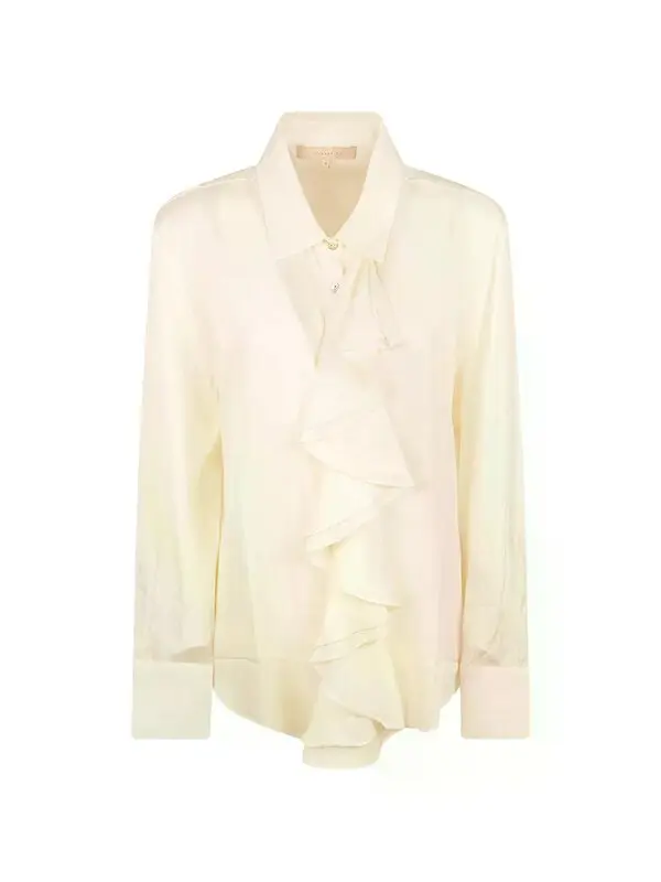 NOUVELLE SILK95FIVE Cream Ruffled Long-sleeve Shirt