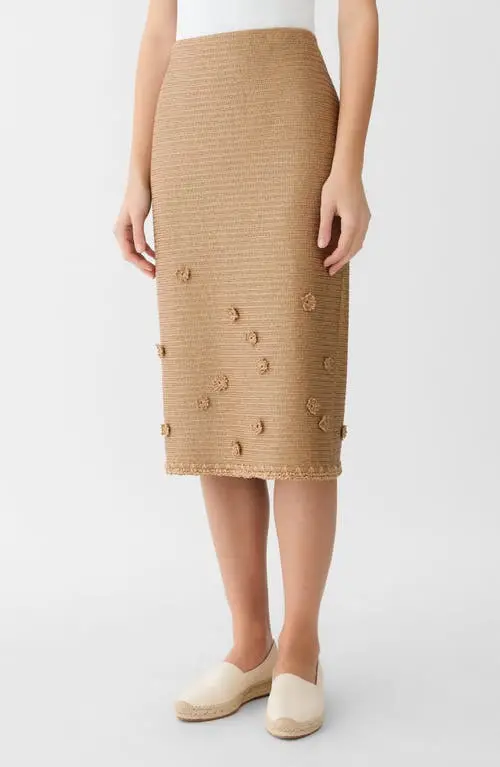 Lafayette 148 New York Floral Appliqué Raffia Effect Midi Skirt