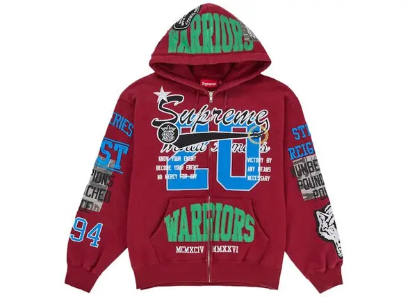 Supreme Warriors Applique Zip Up Hooded Sweatshirt