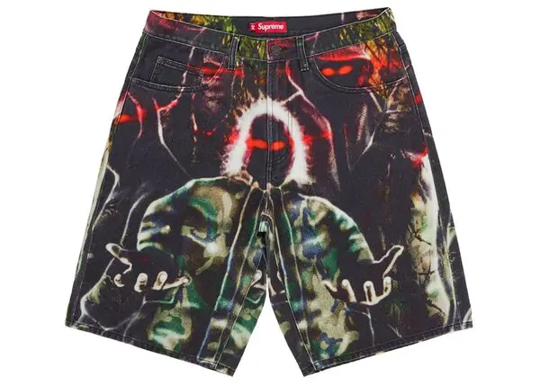 Supreme Baggy Denim Shorts With Graphic Print