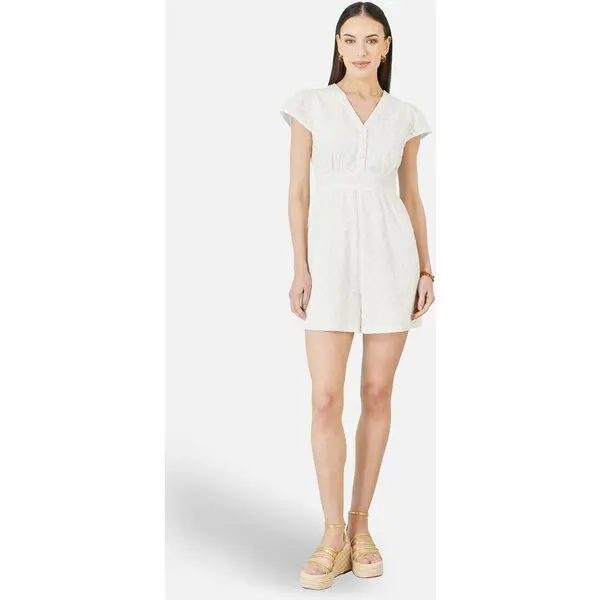 YUMI Cotton Broderie Anglaise Playsuit - White