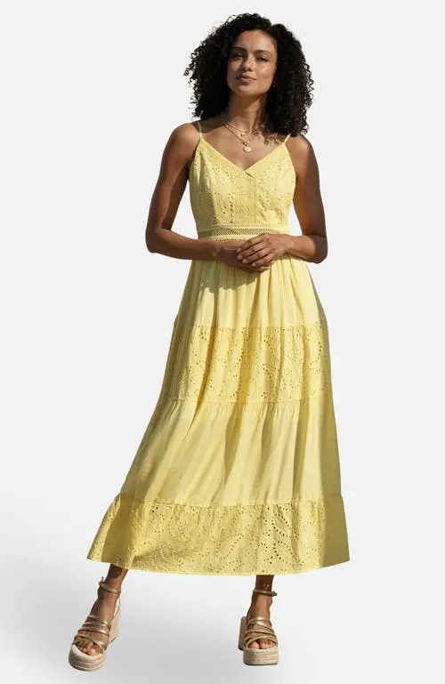 YUMI Cotton Lace Trim Midi Dress - Butter Yellow