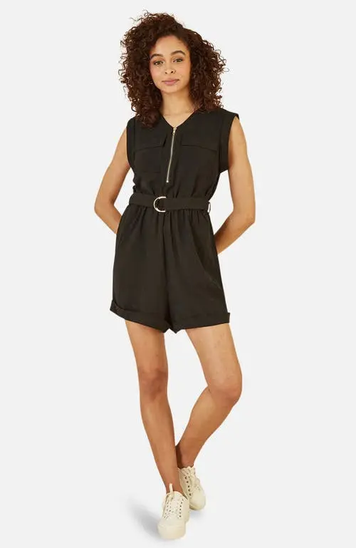 YUMI Utility Playsuit With Zip Detail And Belted Waist