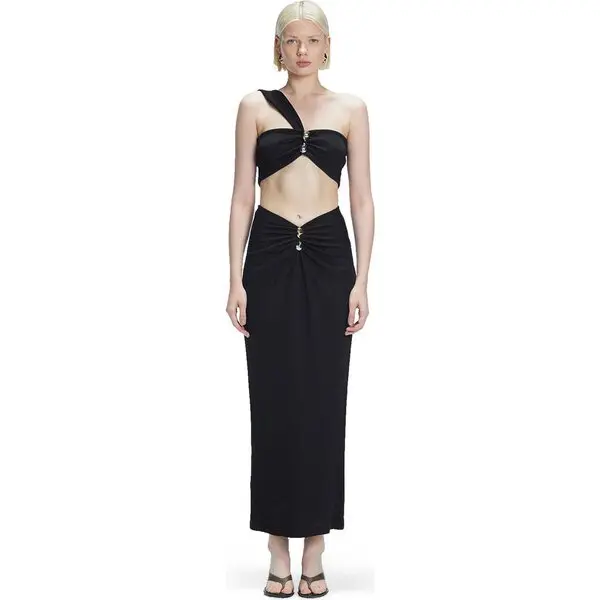MOEVA Lane One-shoulder Ruched Cover-up Top - Black