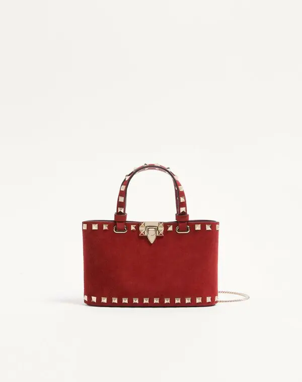 Valentino Garavani Rockstud Suede Mini Shopping Bag - Red