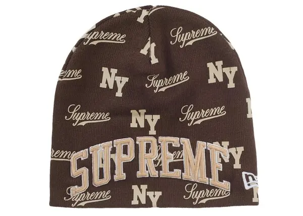 Supreme New Era Monogram Beanie - Brown