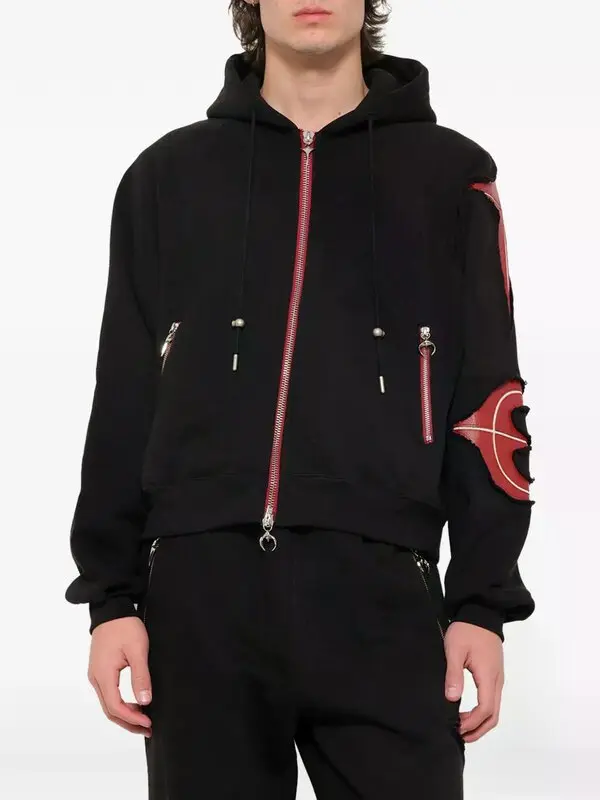 THUG CLUB Zip-up Hoodie With Embossed Logo