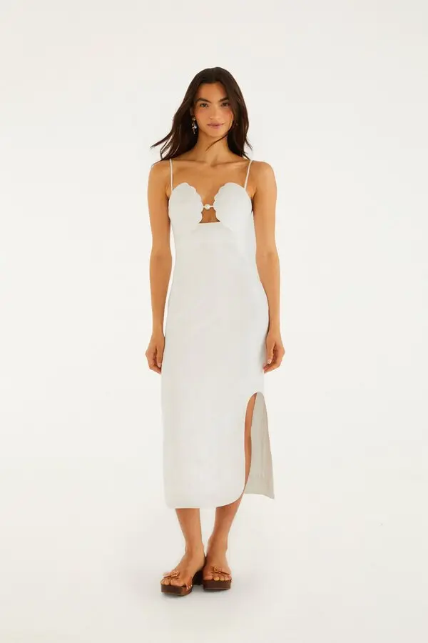 Farm Rio Shell Bodice Pearl Midi Dress - Off-white
