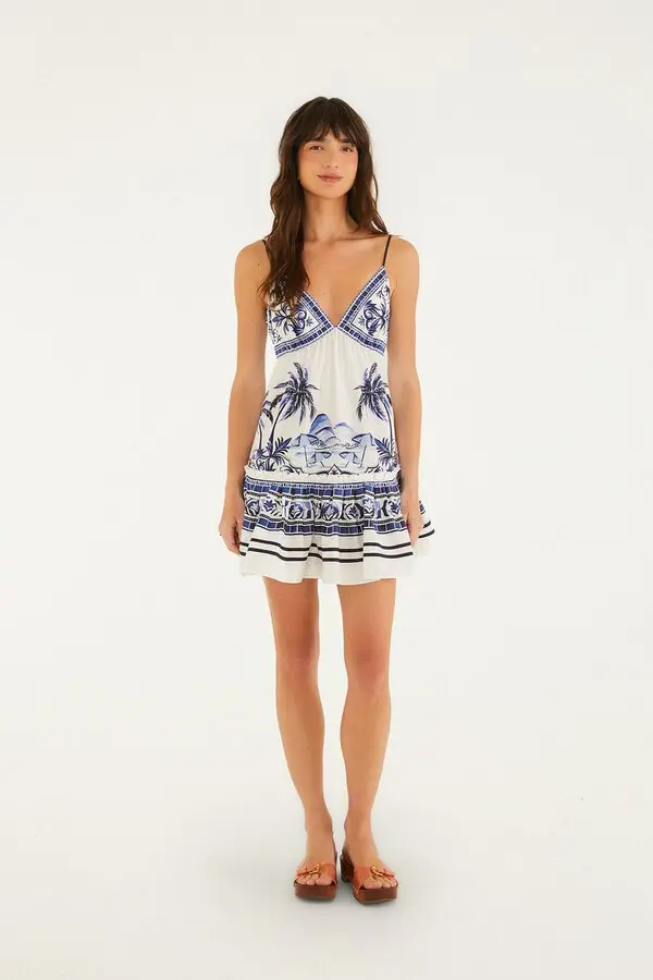 Farm Rio Off-white Wonderful City Organic Cotton Mini Dress - Wonderful City Off-white