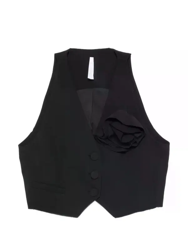 Imperial Cropped Floral Appliqué Top - Black