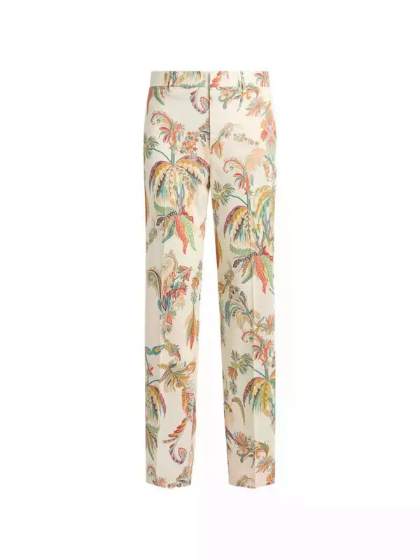 Etro Floral Print Wool Gabardine Trousers - Neutrals