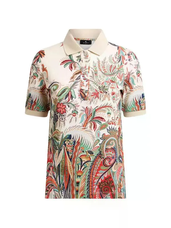 Etro Cotton Paisley Motif Polo Shirt - Neutrals