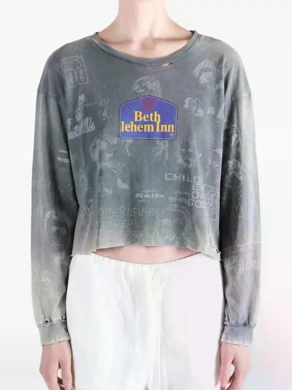 PALY Hollywood Bethlehem Graphic Print Distressed T-shirt - Grey