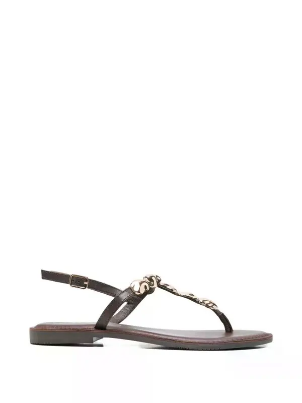 CARMELA Embellished Leather Sandals - Brown