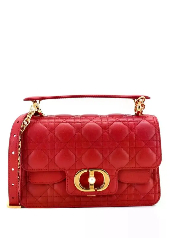 Dior Cannage Quilt Lambskin Top Handle Bag - Red