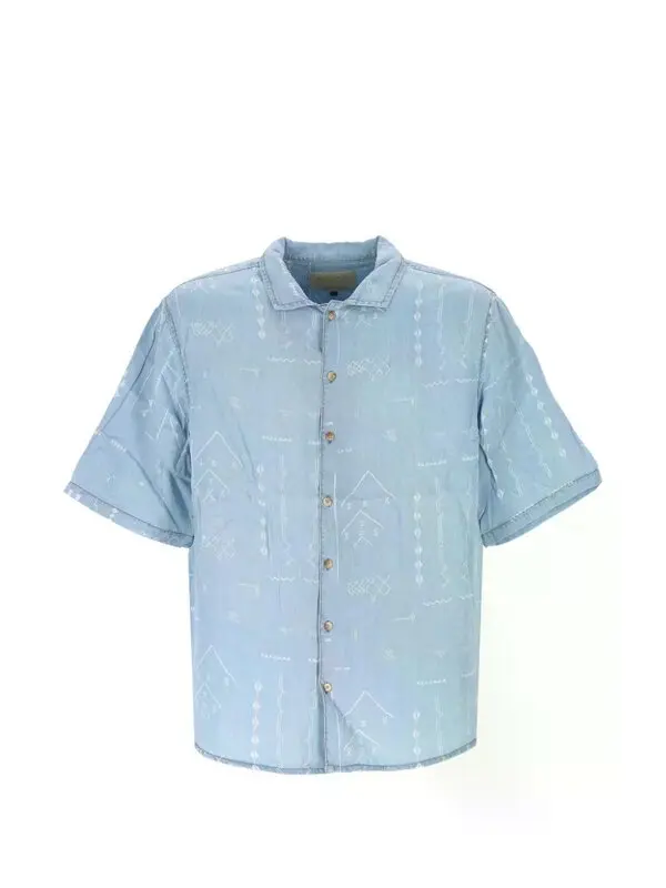 TOOCO Geometric-print Chambray Shirt - Blue