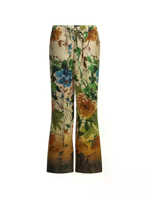 Samantha Sung Floral Print Silk Trousers - Neutrals