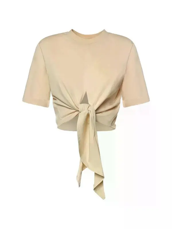 NINEMINUTES Cropped T-shirt With Knot Detail - Neutrals