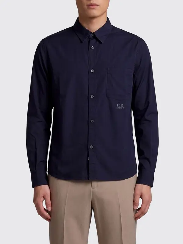 C.P. COMPANY Long-sleeved Cotton Shirt With Patch Pocket - Blue