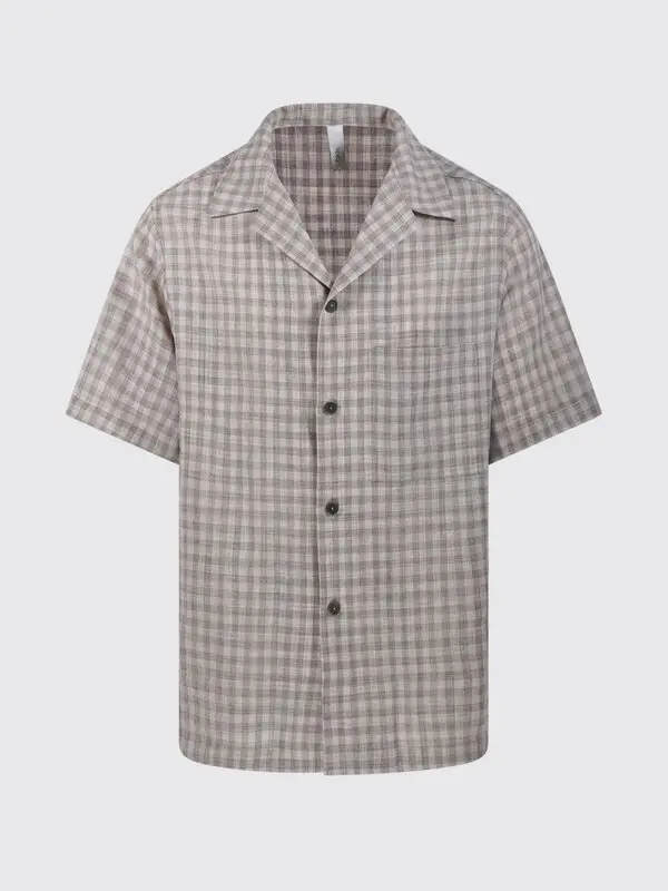 HEVO Check Linen-blend Bowling Shirt With A Cuban Collar And Patch Pocket