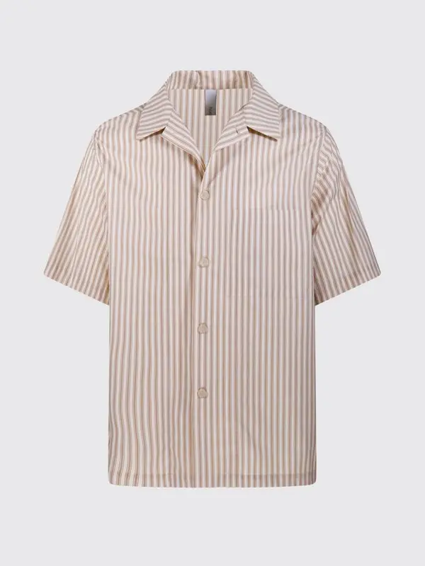 HEVO Striped Cotton Bowling Shirt With A Cuban Collar And Patch Pocket