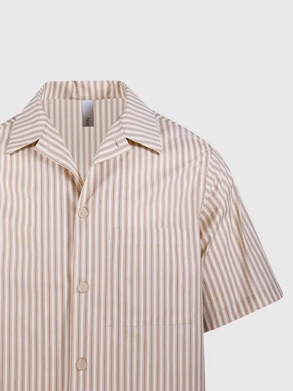 HEVO Striped Cotton Bowling Shirt With A Cuban Collar And Patch Pocket