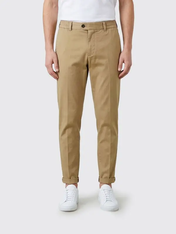 PT TORINO Slim Fit Chino Trousers In Linen And Cotton Blend With Belt Loops - Beige