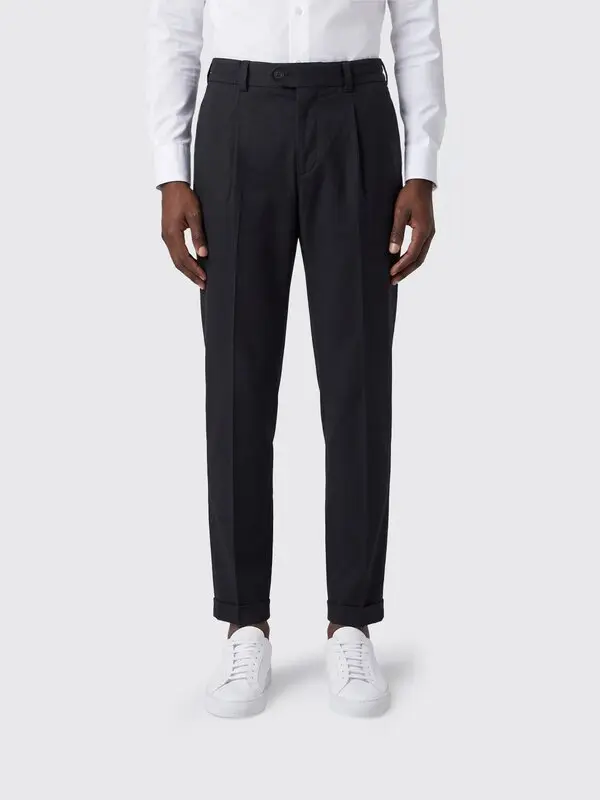 PT TORINO Slim Fit Chino Trousers In Linen And Cotton Blend With Belt Loops - Black