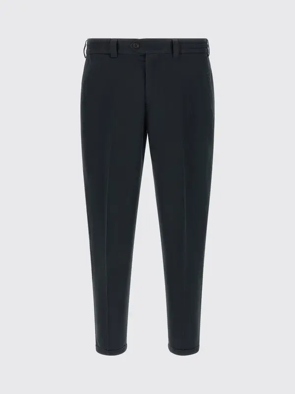 PT TORINO Slim Fit Chino Trousers In Linen And Cotton Blend With Belt Loops - Black