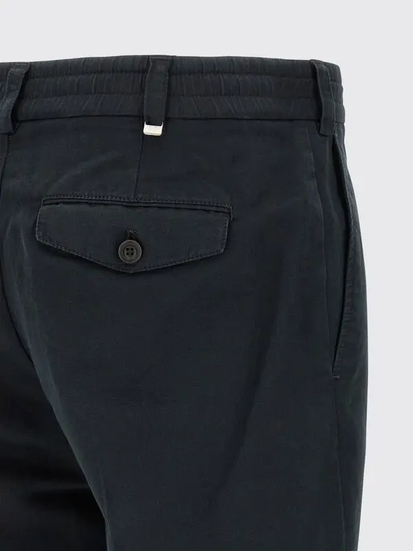 PT TORINO Slim Fit Chino Trousers In Linen And Cotton Blend With Belt Loops - Black
