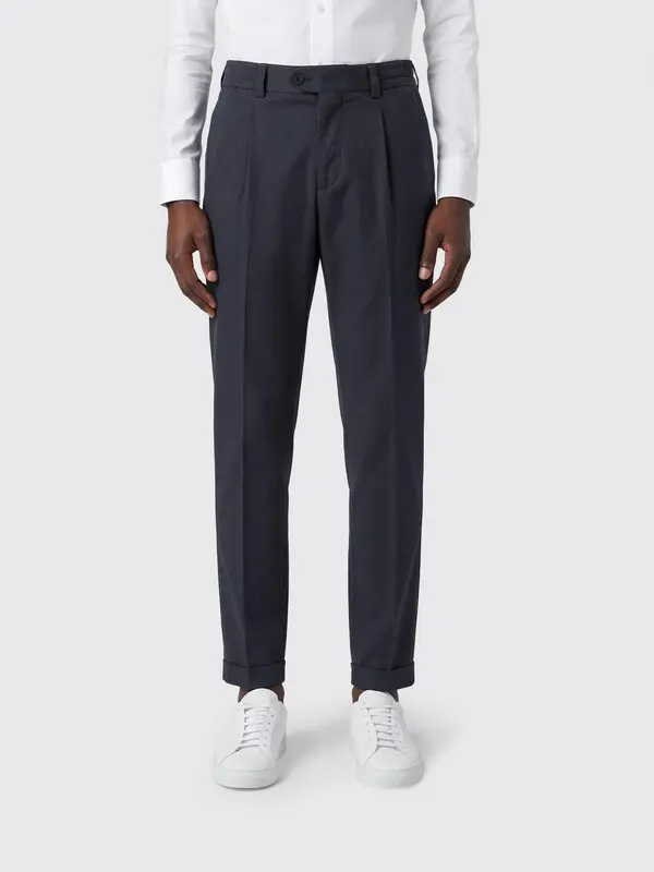 PT TORINO Slim Fit Chino Trousers In Linen And Cotton Blend With Belt Loops - Blue